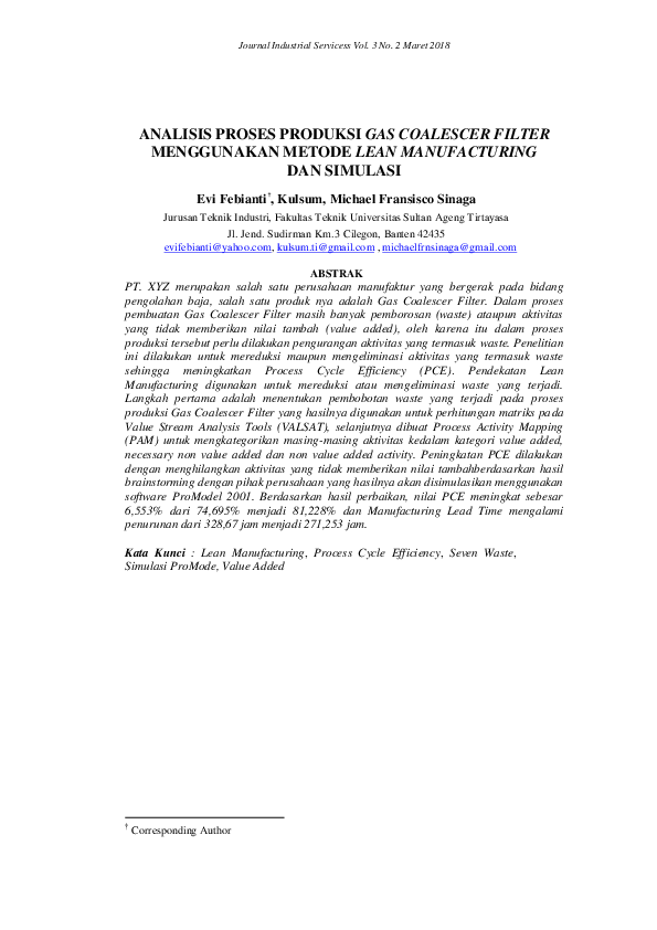 (PDF) Analisis Proses Produksi Gas Coalescer Filter Menggunakan Metode Lean Manufacturing Dan ...