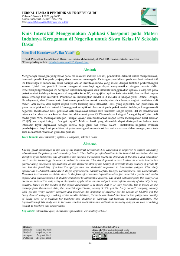 (PDF) Kuis Interaktif Menggunakan Aplikasi Classpoint pada Materi Indahnya Keragaman di Negeriku ...