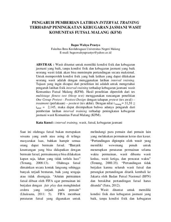 (PDF) Pengaruh Pemberian Latihan Interval Training Terhadap Peningkatan Kebugaran Jasmani Wasit ...