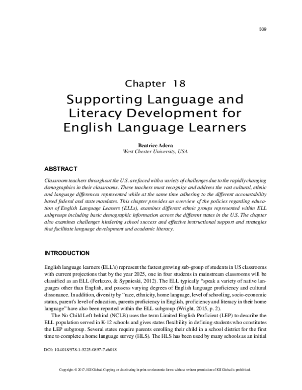(PDF) Supporting Language and Literacy Development for English Language ...