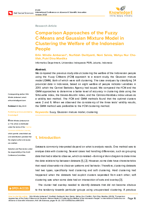(PDF) Comparison Approaches of the Fuzzy C-Means and Gaussian Mixture Model in Clustering the ...