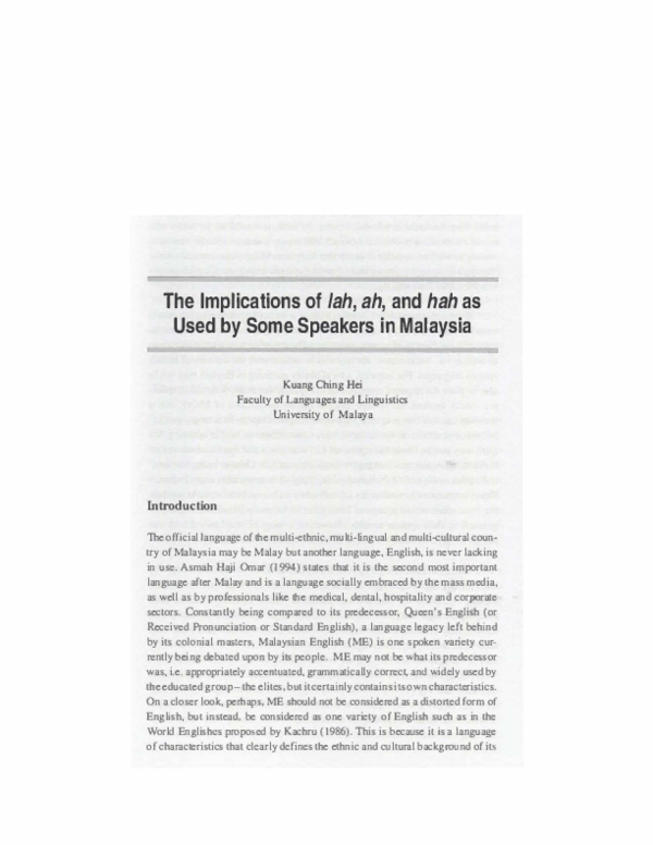 (PDF) The implications of lah, ah, and hah as used by some speakers in ...