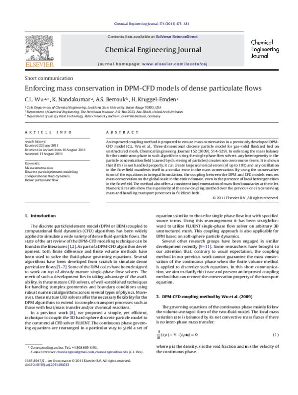 (PDF) Enforcing mass conservation in DPM-CFD models of dense particulate flows