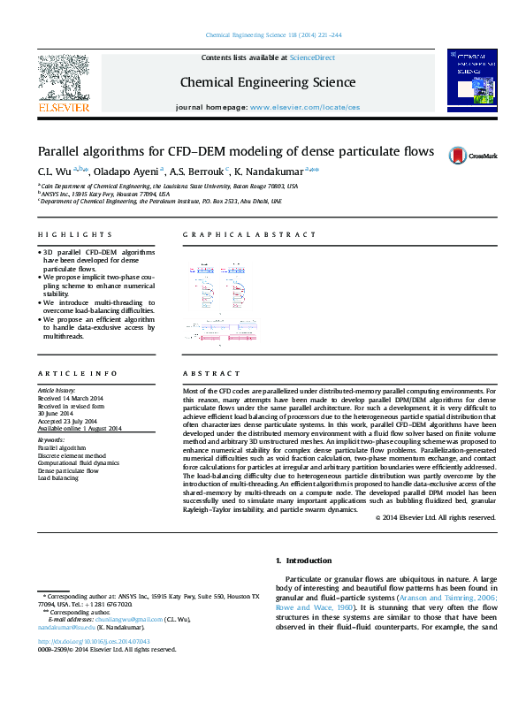 Pdf Parallel Algorithms For Cfddem Modeling Of Dense Particulate