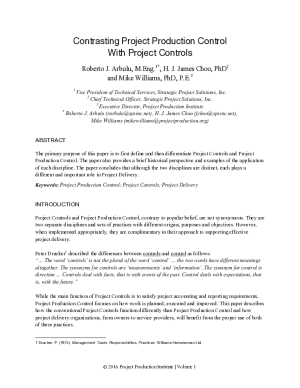 (PDF) Contrasting Project Production Control With Project Controls