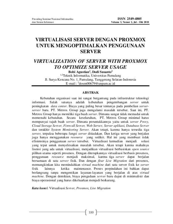 (PDF) Virtualisasi Server dengan Proxmox untuk Mengoptimalkan Penggunaan Server