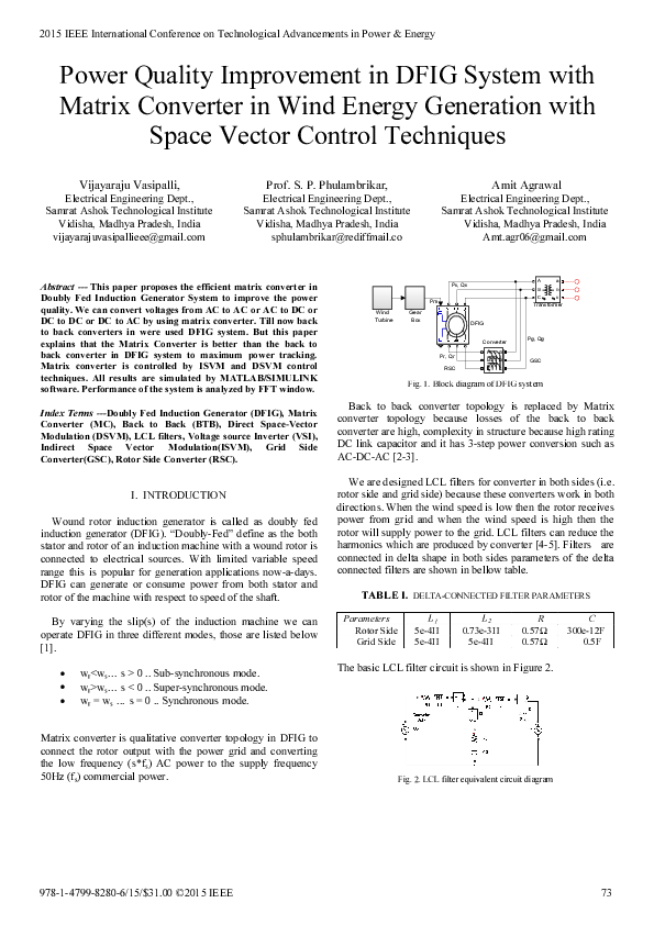 (PDF) Power quality improvement in DFIG system with matrix converter in wind energy generation ...