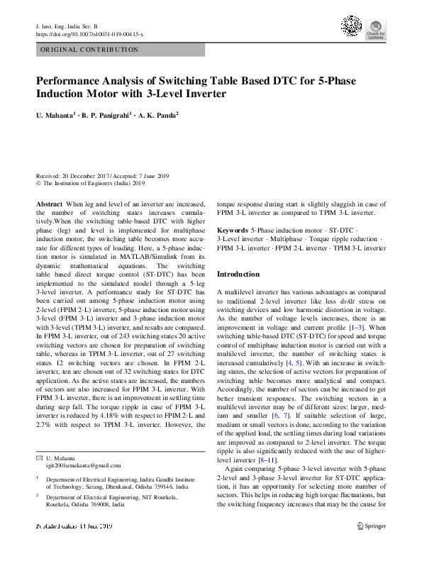 (PDF) Performance Analysis of Switching Table Based DTC for 5-Phase ...