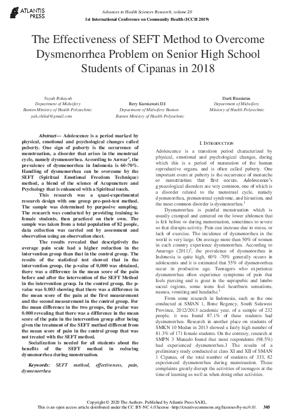 (PDF) The Effectiveness of SEFT Method to Overcome Dysmenorrhea Problem ...