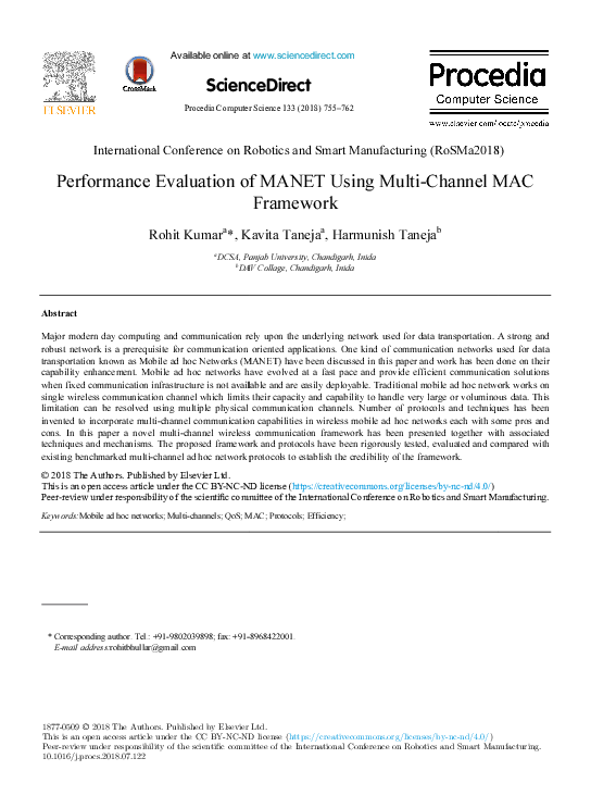 (PDF) Performance Evaluation of MANET Using Multi-Channel MAC Framework