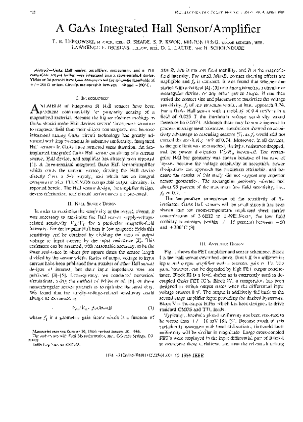 (PDF) A GaAs integrated hall sensor/amplifier