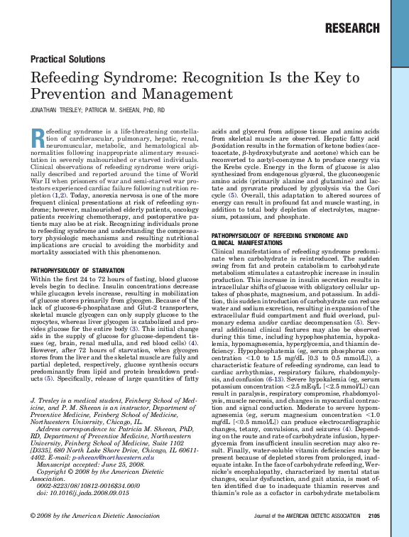 (PDF) Refeeding Syndrome: Recognition Is the Key to Prevention and ...