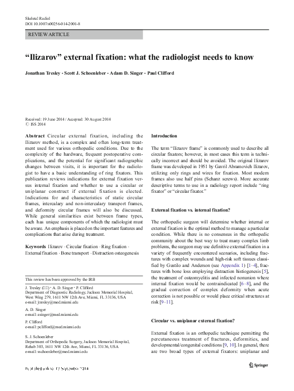 (PDF) “Ilizarov” external fixation: what the radiologist needs to know