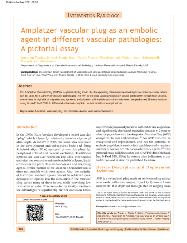 (PDF) Amplatzer vascular plug as an embolic agent in different vascular ...