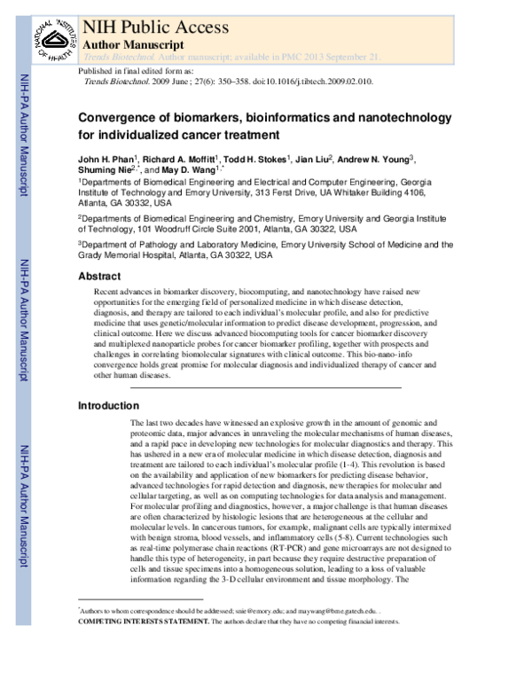 (PDF) Convergence of biomarkers, bioinformatics and nanotechnology for ...
