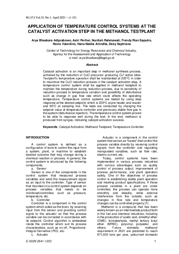 (PDF) APPLICATIOaN OF TEMPERATURE CONTROL SYSTEMS AT THE CATALYST ...