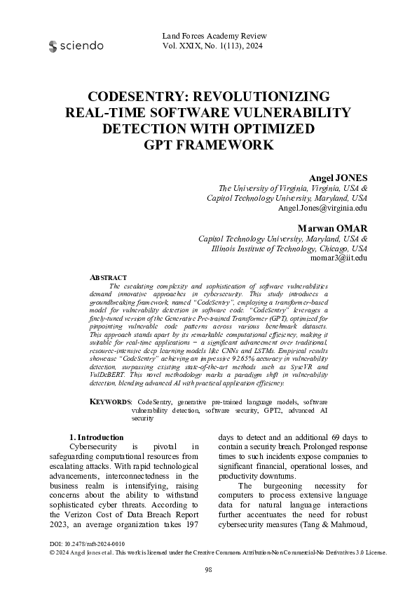 Pdf Codesentry Revolutionizing Real Time Software Vulnerability Detection With Optimized Gpt
