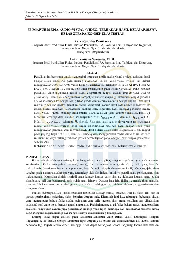 (PDF) Pengaruh media audio-visual (video) terhadap hasil belajar siswa kelas XI pada konsep ...