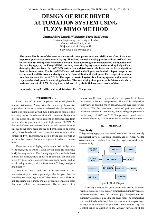 (PDF) Design of Rice Dryer Automation System Using Fuzzy MIMO Method