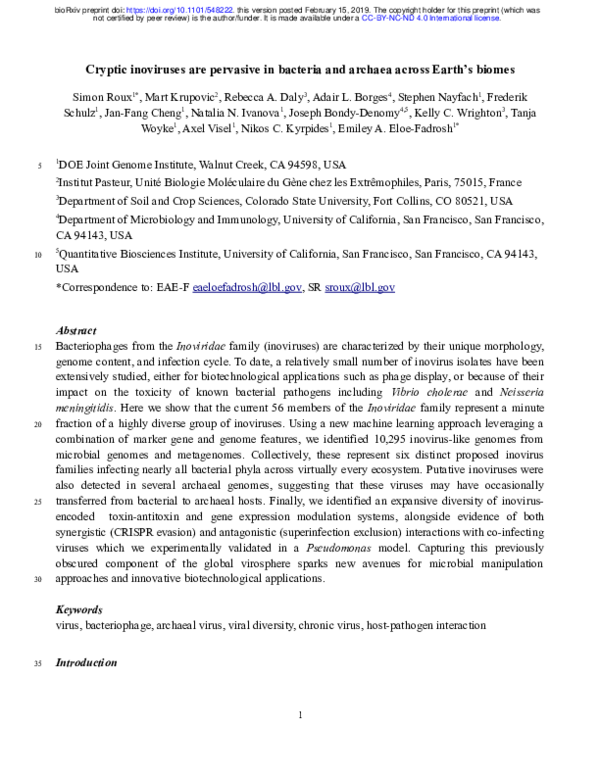(PDF) Cryptic inoviruses are pervasive in bacteria and archaea across ...