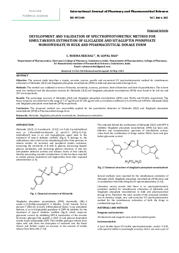 Pdf Development And Validation Of Spectrophotometric Method For Simultaneous Estimation Of