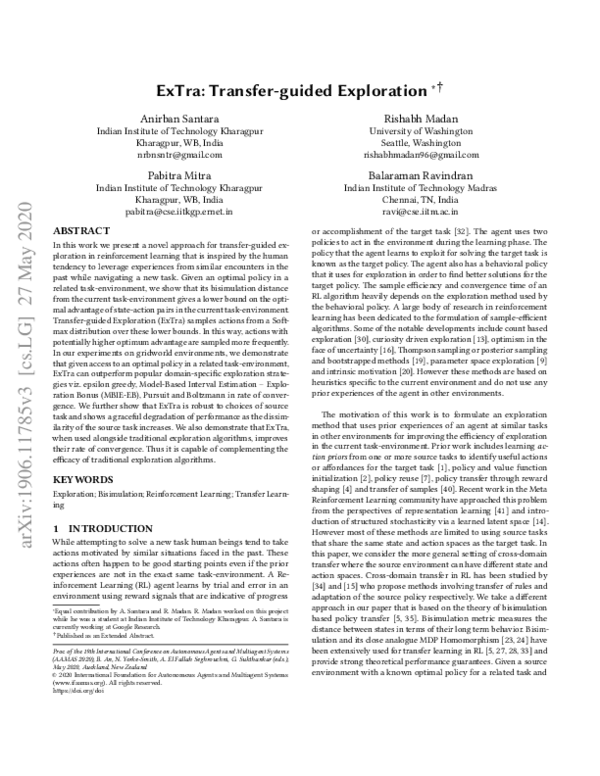 (PDF) ExTra: Transfer-guided Exploration | Anirban Santara - Academia.edu