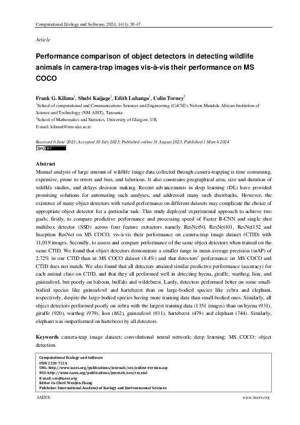 (PDF) Performance comparison of object detectors in detecting wildlife animals in camera-trap ...