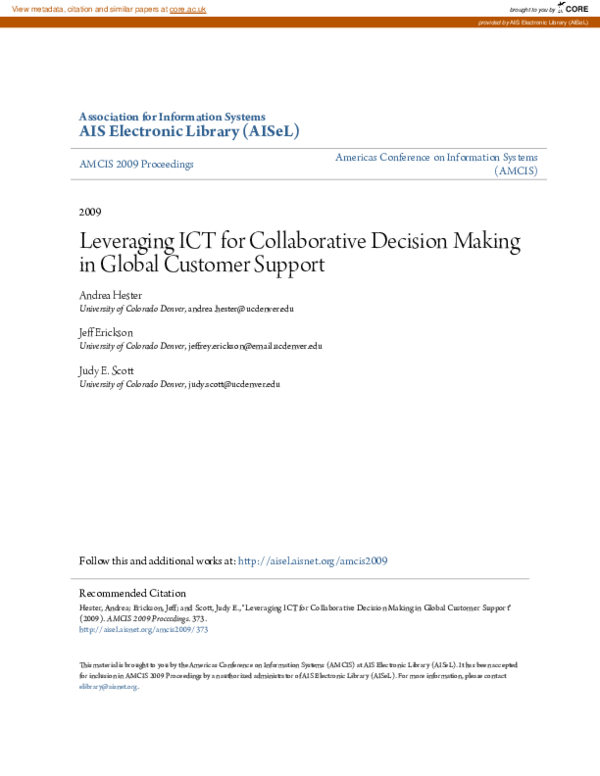 (PDF) Leveraging ICT for Collaborative Decision Making in Global ...