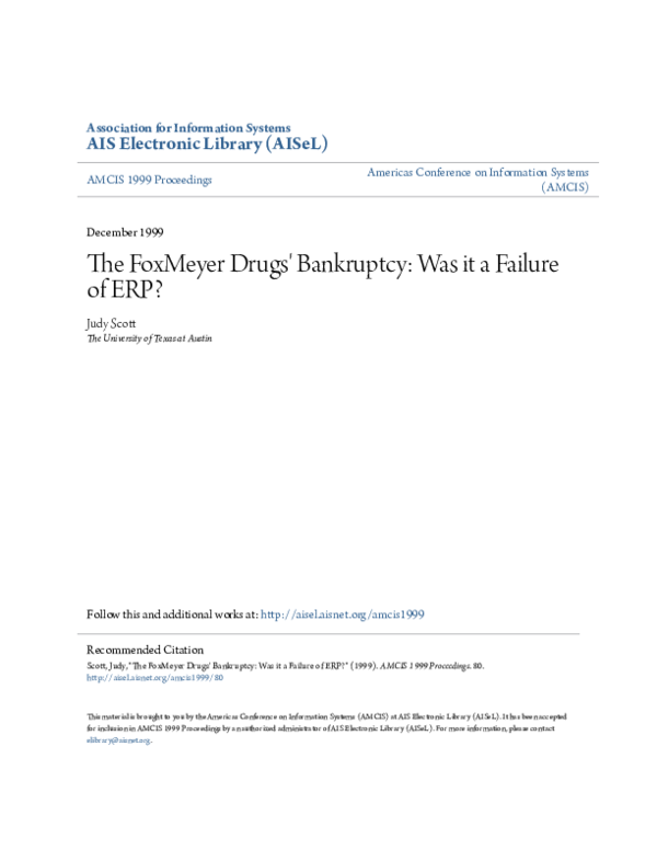 (PDF) The FoxMeyer Drugs' bankruptcy: Was it a failure of ERP?