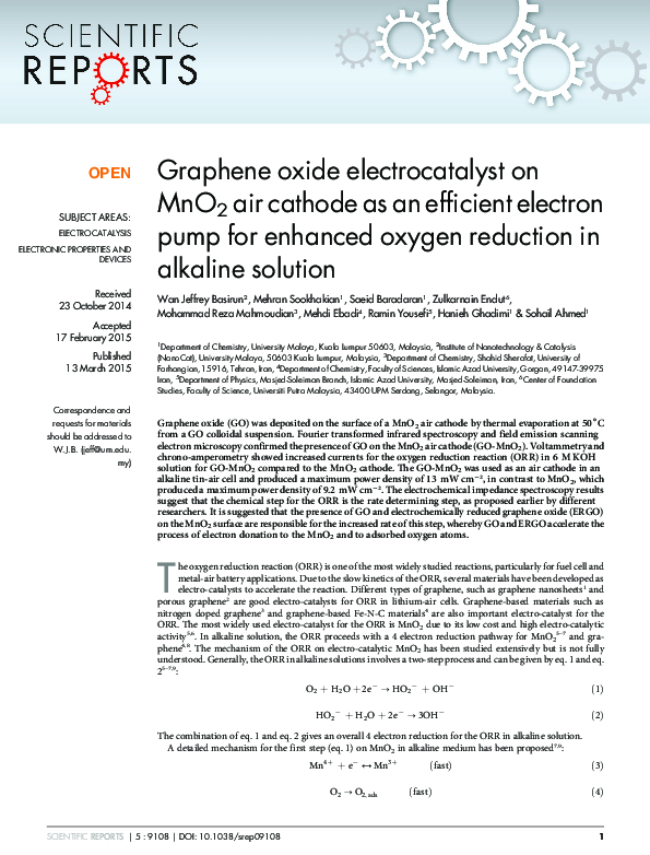 (PDF) Graphene oxide electrocatalyst on MnO2 air cathode as an ...