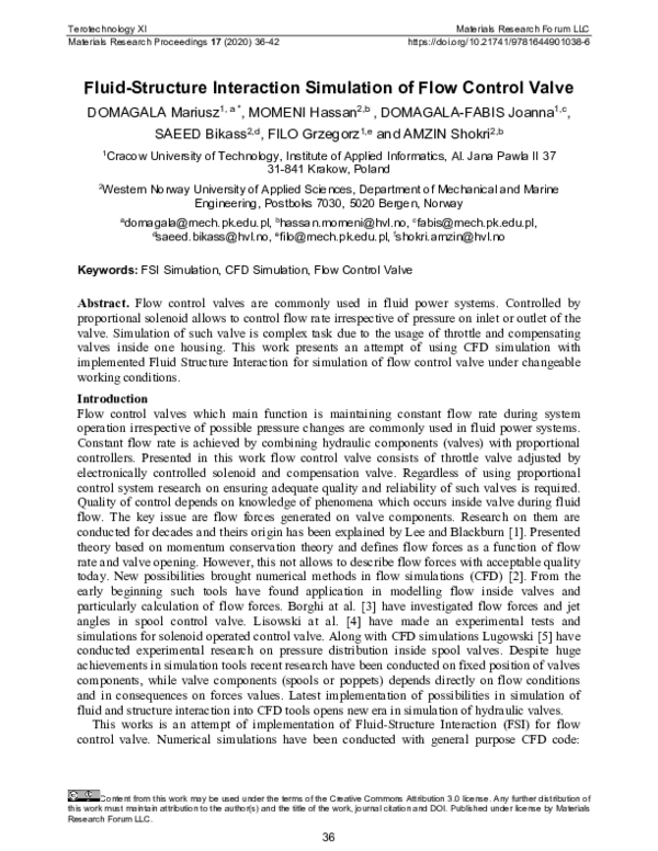 (PDF) Fluid-Structure Interaction Simulation of Flow Control Valve