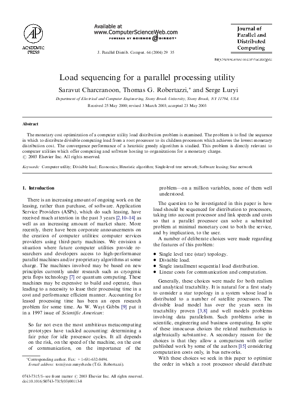 (PDF) Load sequencing for a parallel processing utility