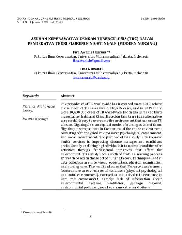 (PDF) ASUHAN KEPERAWATAN DENGAN TUBERCULOSIS (TBC) DALAM PENDEKATAN TEORI FLORENCE NIGHTINGALE ...