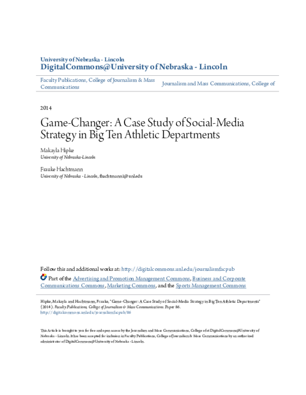 (PDF) CASE STUDY Game-Changer: A Case Study of Social-Media Strategy in Big Ten Athletic Departments