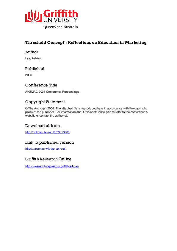 Pdf Threshold Concept Reflections On Education In Marketing 6847