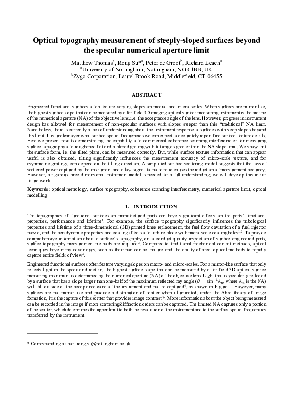 (PDF) Optical topography measurement of steeply-sloped surfaces beyond ...