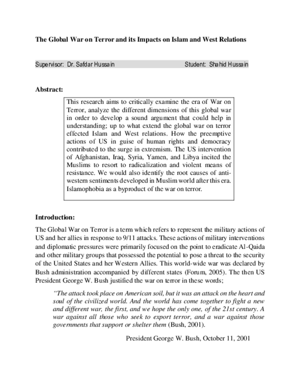(PDF) The Global War on Terror and its Impacts on Islam and West Relations