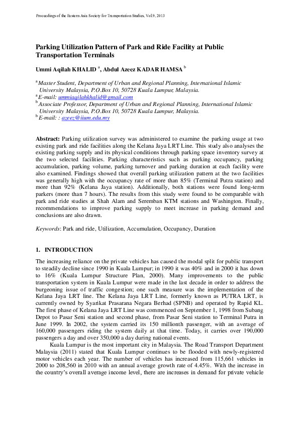 (PDF) Parking utilization pattern of park and ride facility at public ...