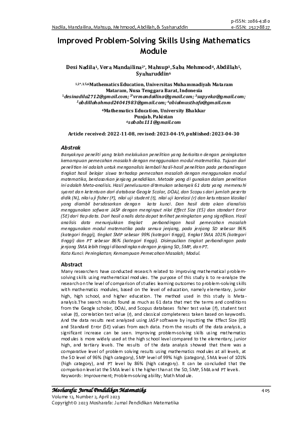 (PDF) Improved Problem-Solving Skills Using Mathematics Module