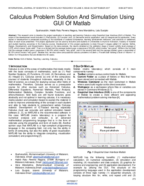 (PDF) Calculus Problem Solution And Simulation Using GUI Of Matlab