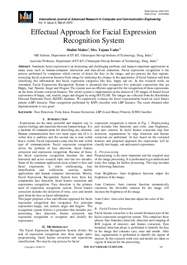 (PDF) Effectual Approach for Facial Expression Recognition System