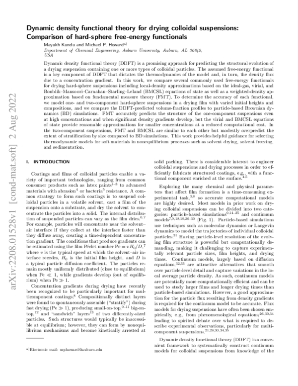 (PDF) Dynamic density functional theory for drying colloidal suspensions: Comparison of hard ...