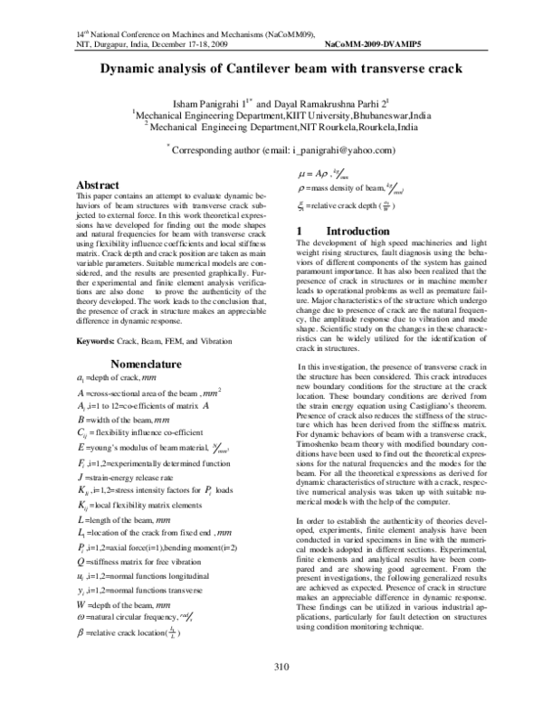 (PDF) Dynamic analysis of Cantilever beam with transverse crack