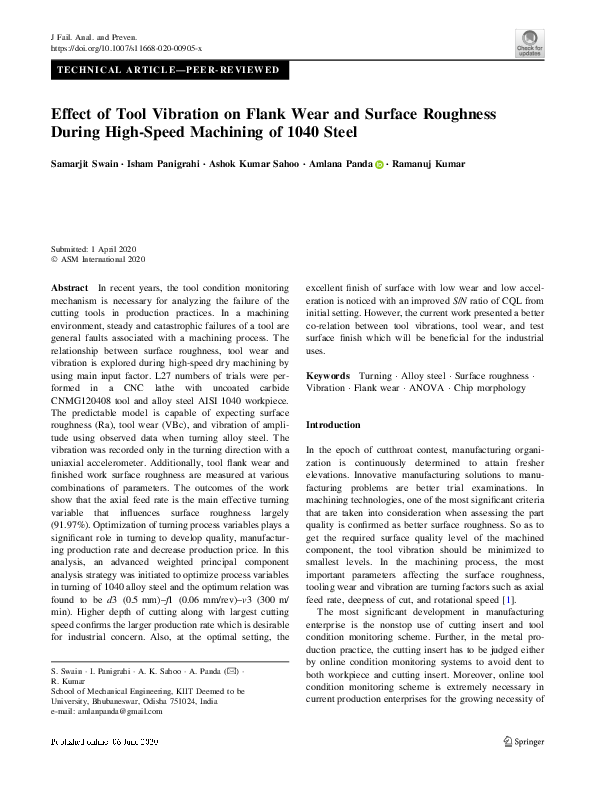 (PDF) Effect of Tool Vibration on Flank Wear and Surface Roughness During High-Speed Machining ...
