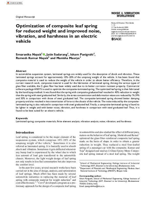 (PDF) Optimization of composite leaf spring for reduced weight and improved noise, vibration ...