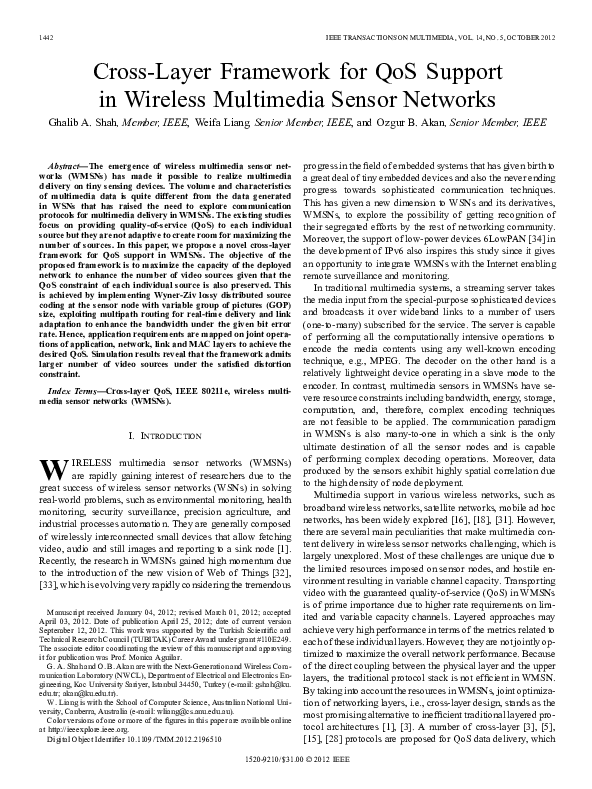 (PDF) Cross-Layer Framework for QoS Support in Wireless Multimedia Sensor Networks