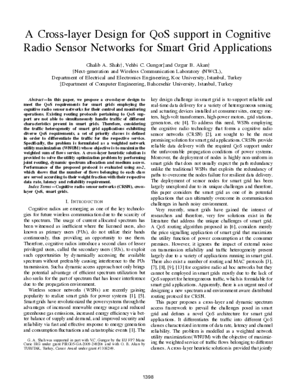 (PDF) A cross-layer design for QoS support in cognitive radio sensor networks for smart grid ...