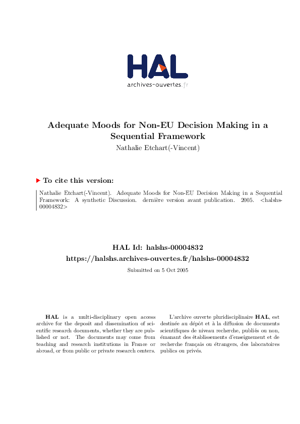 (PDF) Adequate Moods for non-eu Decision Making in a Sequential Framework