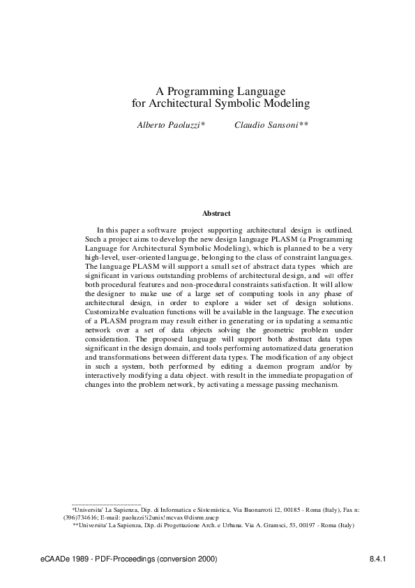 (PDF) Programming Language for Architectural Symbolic Modelling