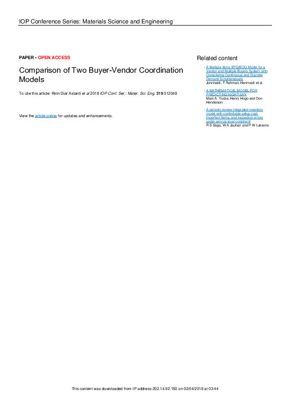 (PDF) Comparison of Two Buyer-Vendor Coordination Models